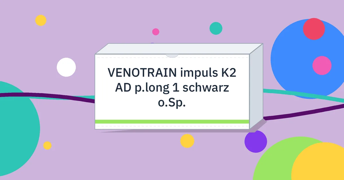 Symbolbild: Packung mit der Aufschrift VENOTRAIN impuls K2 AD p.long 1 schwarz o.Sp. (PZN 00627710) – Verfügbarkeit und Bezug in Apotheken in Frankfurt am Main