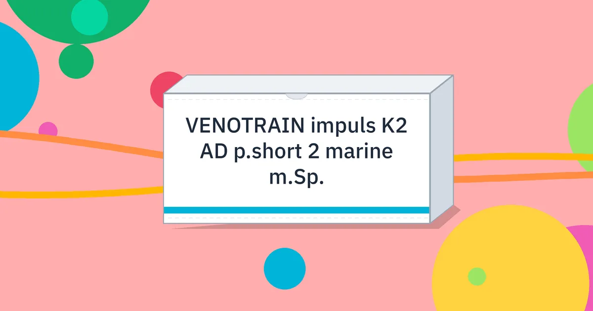 Symbolbild: Packung mit der Aufschrift VENOTRAIN impuls K2 AD p.short 2 marine m.Sp. (PZN 15221190) – Verfügbarkeit und Bezug in Apotheken in Frankfurt am Main