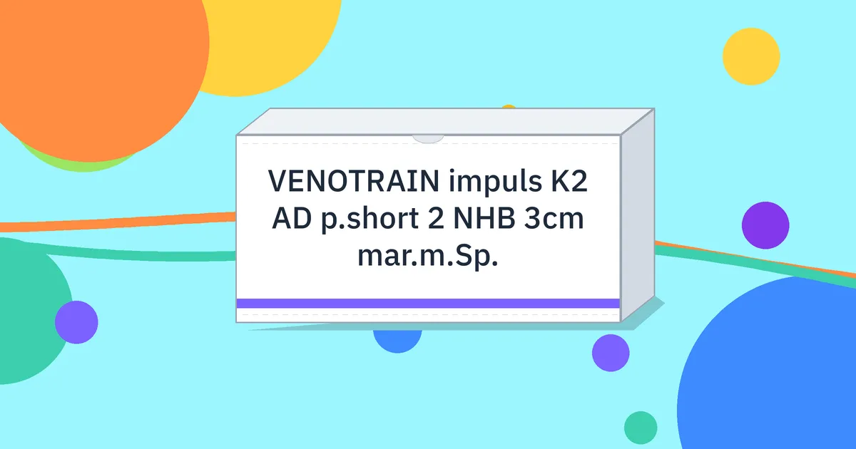 Symbolbild: Packung mit der Aufschrift VENOTRAIN impuls K2 AD p.short 2 NHB 3cm mar.m.Sp. (PZN 15223585) – Verfügbarkeit und Bezug in Apotheken in Frankfurt am Main