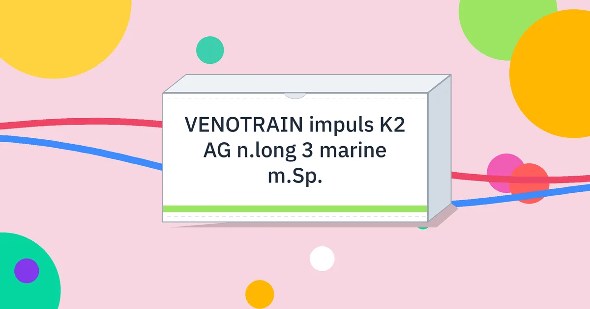Symbolbild: Packung mit der Aufschrift VENOTRAIN impuls K2 AG n.long 3 marine m.Sp. (PZN 15211748) – Verfügbarkeit und Bezug in Apotheken in Frankfurt am Main