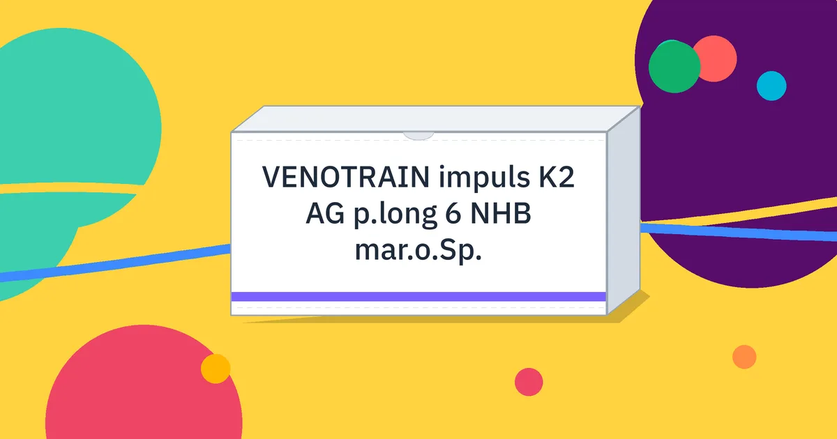 Symbolbild: Packung mit der Aufschrift VENOTRAIN impuls K2 AG p.long 6 NHB mar.o.Sp. (PZN 15214586) – Verfügbarkeit und Bezug in Apotheken in Frankfurt am Main