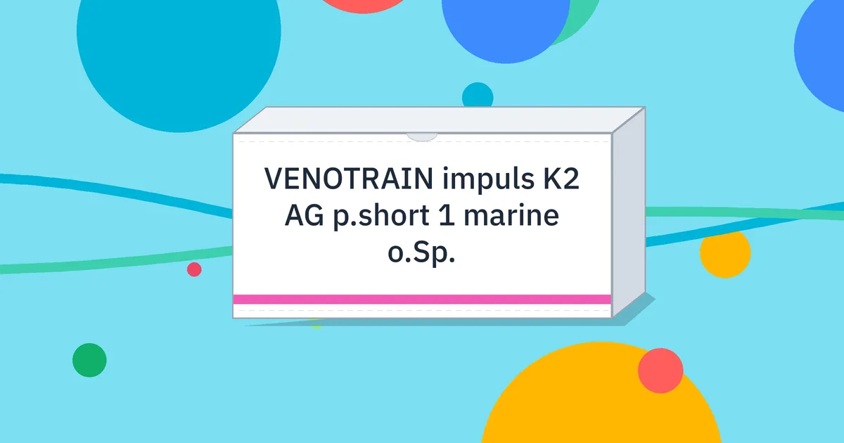 Symbolbild: Packung mit der Aufschrift VENOTRAIN impuls K2 AG p.short 1 marine o.Sp. (PZN 15212096) – Verfügbarkeit und Bezug in Apotheken in Frankfurt am Main