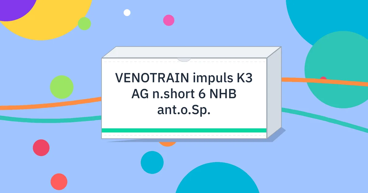 Symbolbild: Packung mit der Aufschrift VENOTRAIN impuls K3 AG n.short 6 NHB ant.o.Sp. (PZN 15216148) – Verfügbarkeit und Bezug in Apotheken in Frankfurt am Main