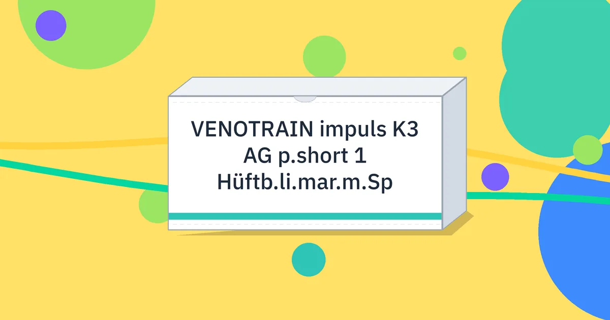 Symbolbild: Packung mit der Aufschrift VENOTRAIN impuls K3 AG p.short 1 Hüftb.li.mar.m.Sp (PZN 15220055) – Verfügbarkeit und Bezug in Apotheken in Frankfurt am Main
