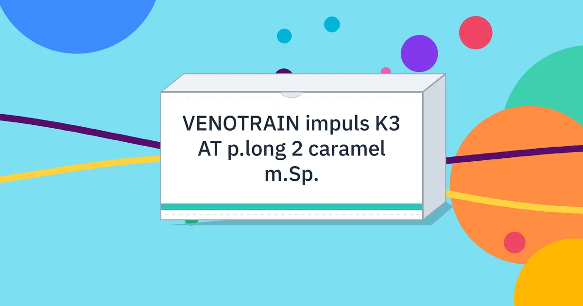 Symbolbild: Packung mit der Aufschrift VENOTRAIN impuls K3 AT p.long 2 caramel m.Sp. (PZN 19355088) – Verfügbarkeit und Bezug in Apotheken in Frankfurt am Main