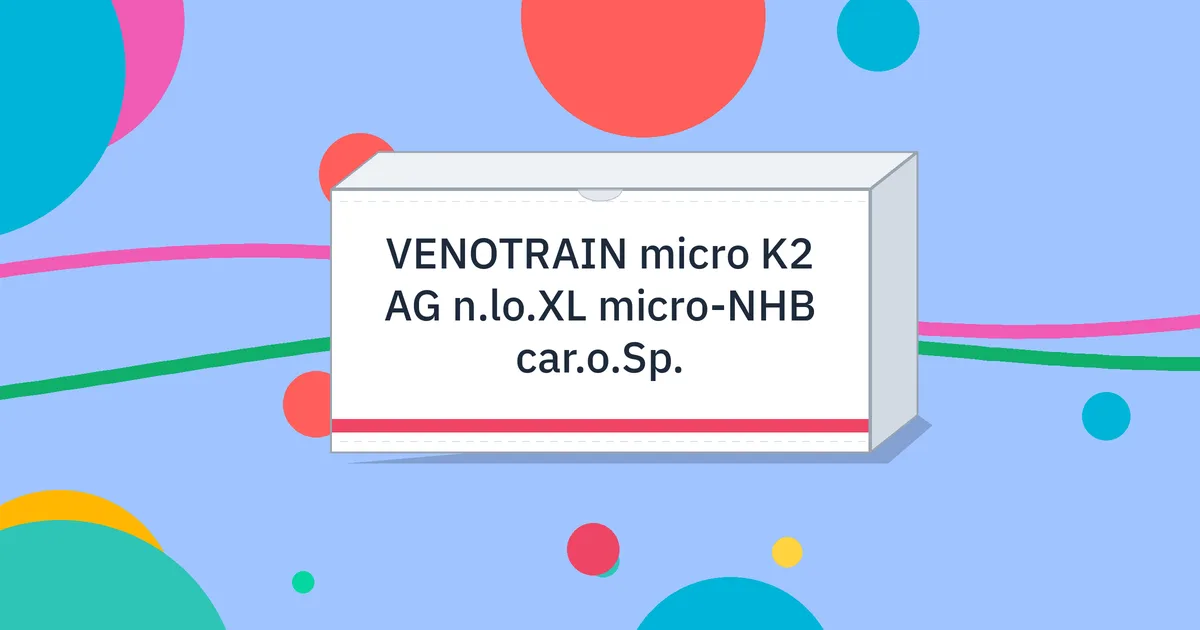 Symbolbild: Packung mit der Aufschrift VENOTRAIN micro K2 AG n.lo.XL micro-NHB car.o.Sp. (PZN 16065556) – Verfügbarkeit und Bezug in Apotheken in Frankfurt am Main