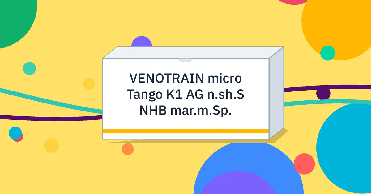 Symbolbild: Packung mit der Aufschrift VENOTRAIN micro Tango K1 AG n.sh.S NHB mar.m.Sp. (PZN 17766829) – Verfügbarkeit und Bezug in Apotheken in Frankfurt am Main