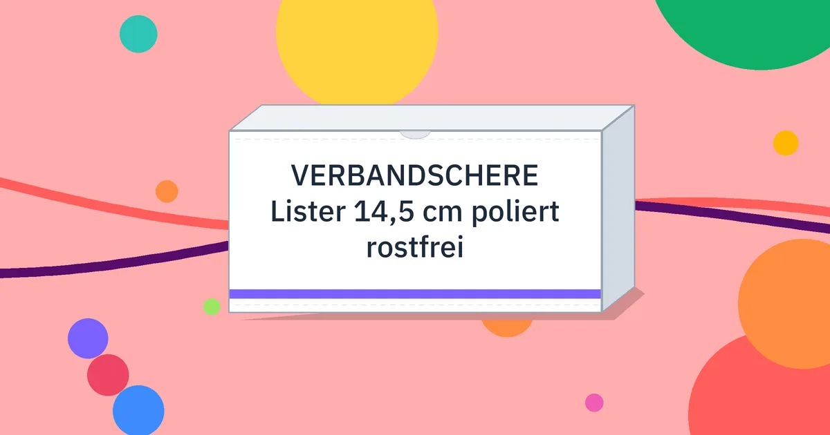 Symbolbild: Packung mit der Aufschrift VERBANDSCHERE Lister 14,5 cm poliert rostfrei (PZN 00523577) – Verfügbarkeit und Bezug in Apotheken in Frankfurt am Main