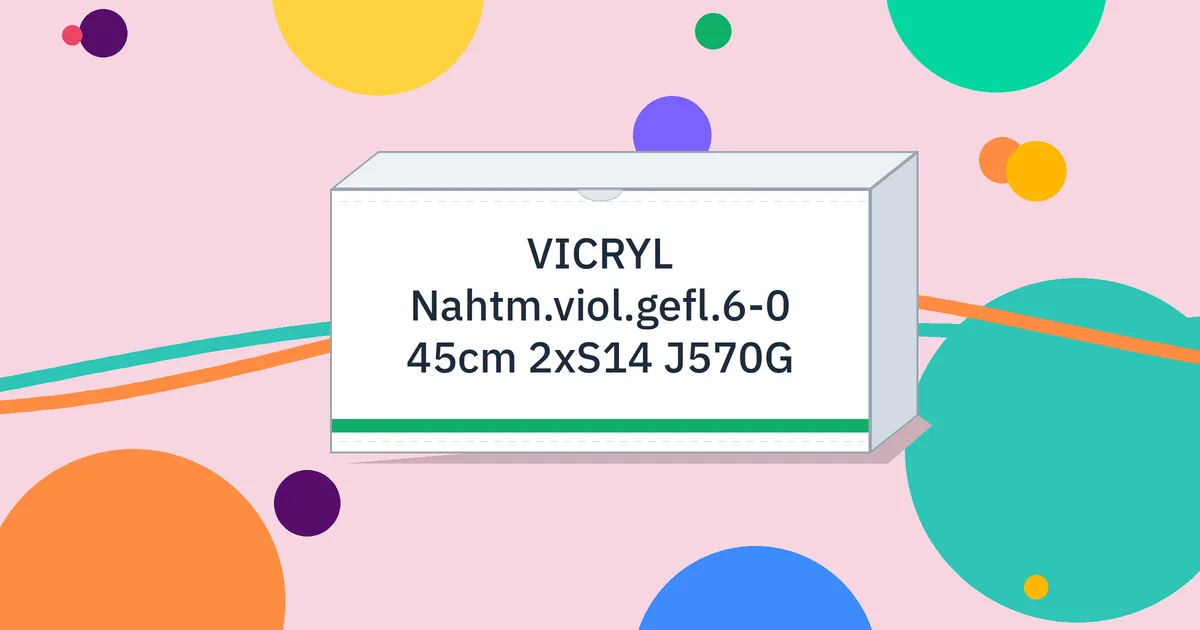 Symbolbild: Packung mit der Aufschrift VICRYL Nahtm.viol.gefl.6-0 45cm 2xS14 J570G (PZN 20896257) – Verfügbarkeit und Bezug in Apotheken in Frankfurt am Main