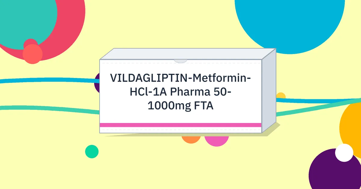 Symbolbild: Packung mit der Aufschrift VILDAGLIPTIN-Metformin-HCl-1A Pharma 50-1000mg FTA (PZN 18032957) – Verfügbarkeit und Bezug in Apotheken in Frankfurt am Main