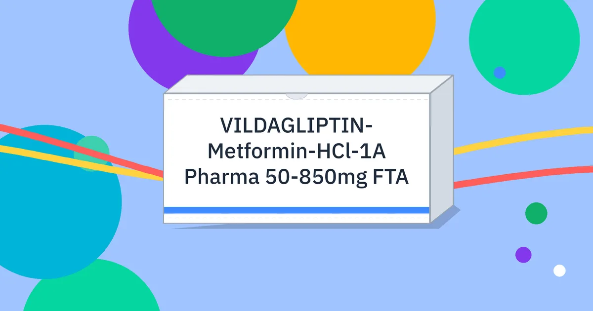 Symbolbild: Packung mit der Aufschrift VILDAGLIPTIN-Metformin-HCl-1A Pharma 50-850mg FTA (PZN 18032934) – Verfügbarkeit und Bezug in Apotheken in Frankfurt am Main