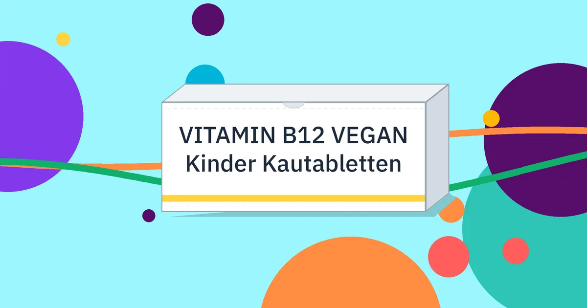 Symbolbild: Packung mit der Aufschrift VITAMIN B12 VEGAN Kinder Kautabletten (PZN 13721155) – Verfügbarkeit und Bezug in Apotheken in Frankfurt am Main