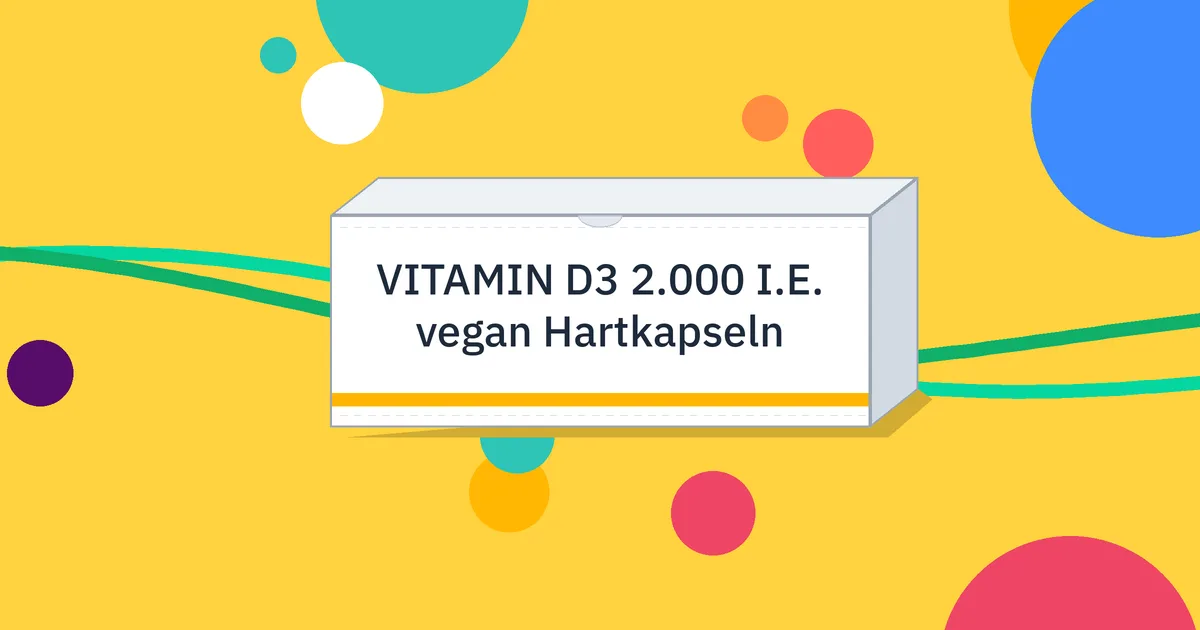 Symbolbild: Packung mit der Aufschrift VITAMIN D3 2.000 I.E. vegan Hartkapseln (PZN 13898362) – Verfügbarkeit und Bezug in Apotheken in Frankfurt am Main