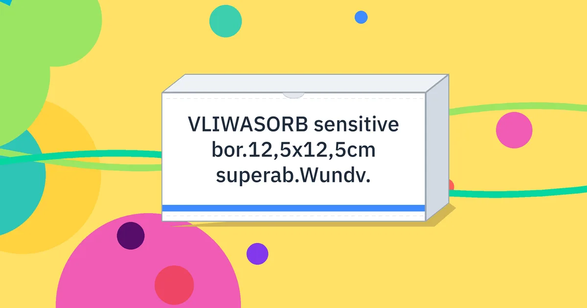Symbolbild: Packung mit der Aufschrift VLIWASORB sensitive bor.12,5x12,5cm superab.Wundv. (PZN 19223837) – Verfügbarkeit und Bezug in Apotheken in Frankfurt am Main