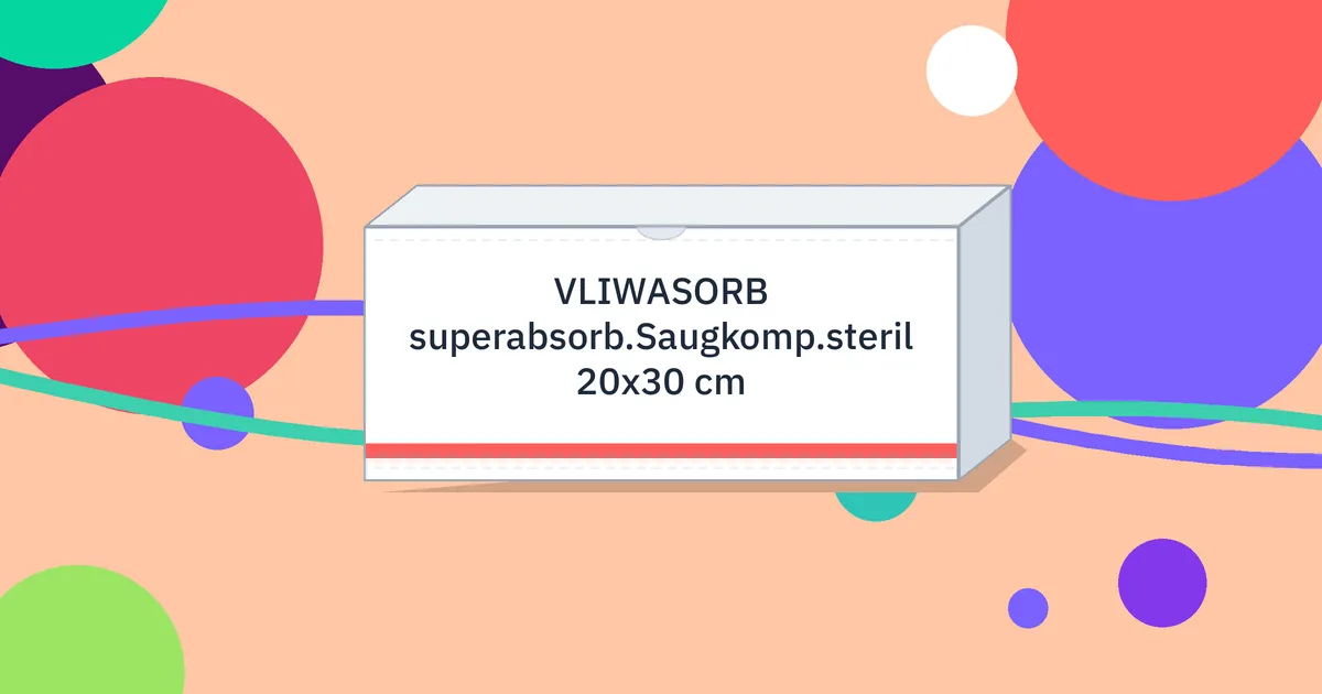 Symbolbild: Packung mit der Aufschrift VLIWASORB superabsorb.Saugkomp.steril 20x30 cm (PZN 19704488) – Verfügbarkeit und Bezug in Apotheken in Frankfurt am Main