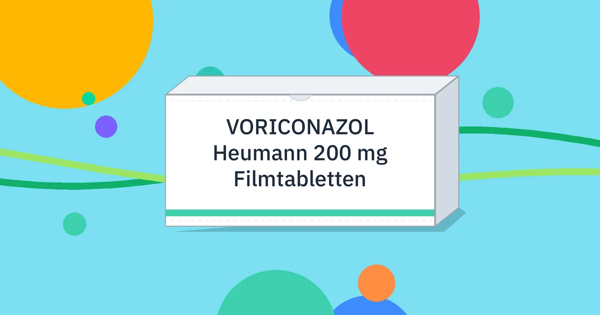 Symbolbild: Packung mit der Aufschrift VORICONAZOL Heumann 200 mg Filmtabletten (PZN 11374726) – Verfügbarkeit und Bezug in Apotheken in Frankfurt am Main