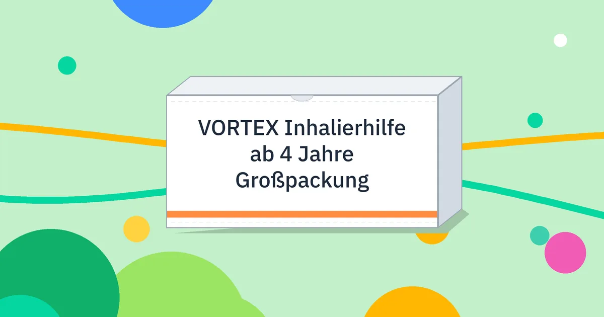 Symbolbild: Packung mit der Aufschrift VORTEX Inhalierhilfe ab 4 Jahre Großpackung (PZN 12371256) – Verfügbarkeit und Bezug in Apotheken in Frankfurt am Main