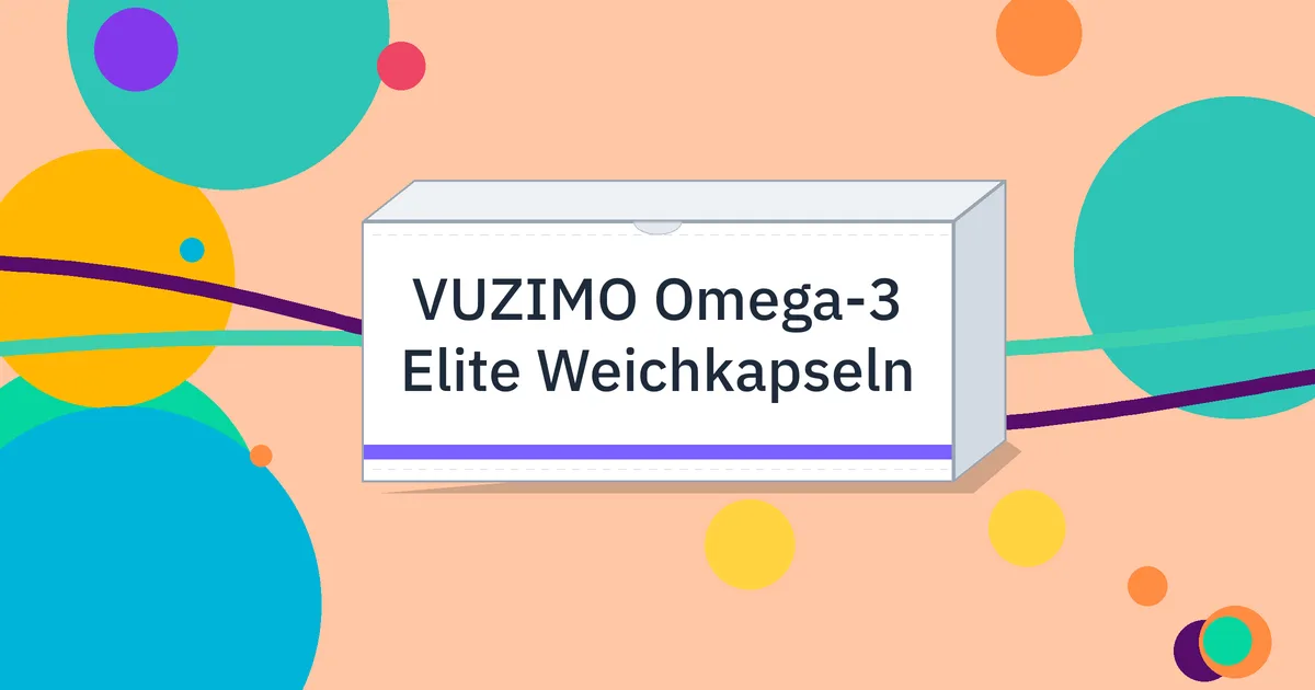 Symbolbild: Packung mit der Aufschrift VUZIMO Omega-3 Elite Weichkapseln (PZN 20918800) – Verfügbarkeit und Bezug in Apotheken in Frankfurt am Main