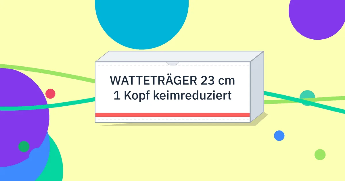 Symbolbild: Packung mit der Aufschrift WATTETRÄGER 23 cm 1 Kopf keimreduziert (PZN 05956430) – Verfügbarkeit und Bezug in Apotheken in Frankfurt am Main