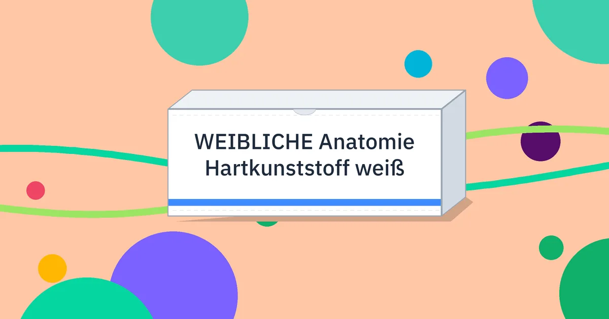 Symbolbild: Packung mit der Aufschrift WEIBLICHE Anatomie Hartkunststoff weiß (PZN 09649392) – Verfügbarkeit und Bezug in Apotheken in Frankfurt am Main