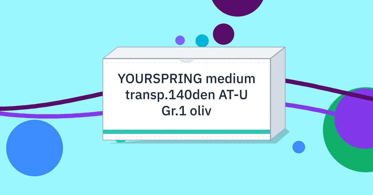 Symbolbild: Packung mit der Aufschrift YOURSPRING medium transp.140den AT-U Gr.1 oliv (PZN 18057590) – Verfügbarkeit und Bezug in Apotheken in Frankfurt am Main