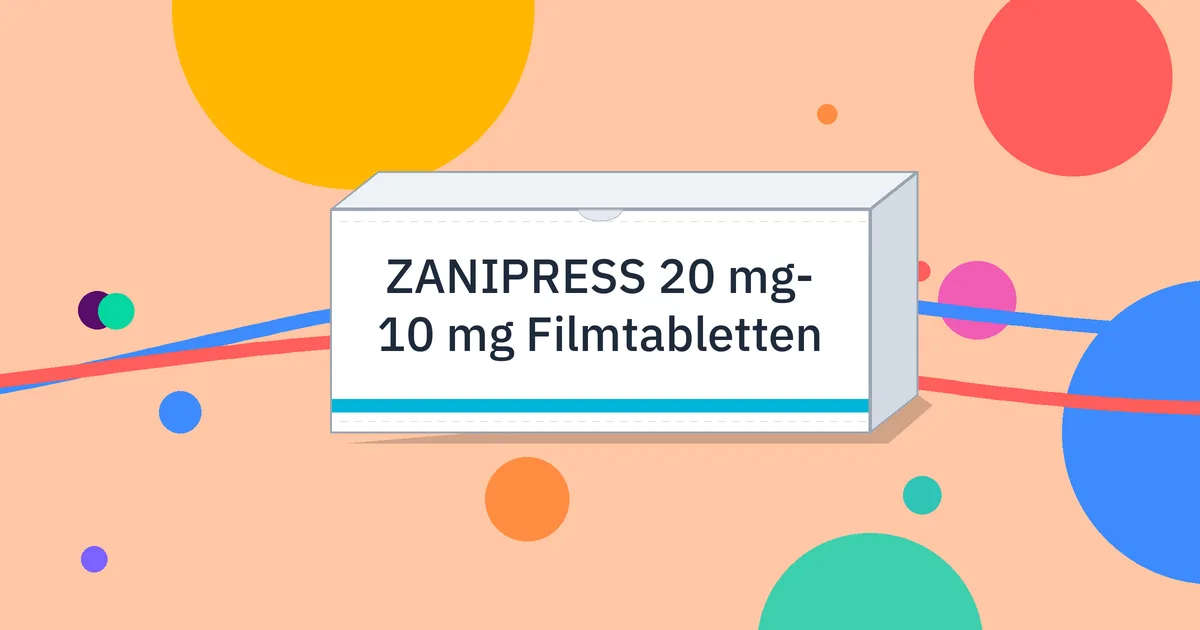 Symbolbild: Packung mit der Aufschrift ZANIPRESS 20 mg-10 mg Filmtabletten (PZN 15435695) – Verfügbarkeit und Bezug in Apotheken in Frankfurt am Main