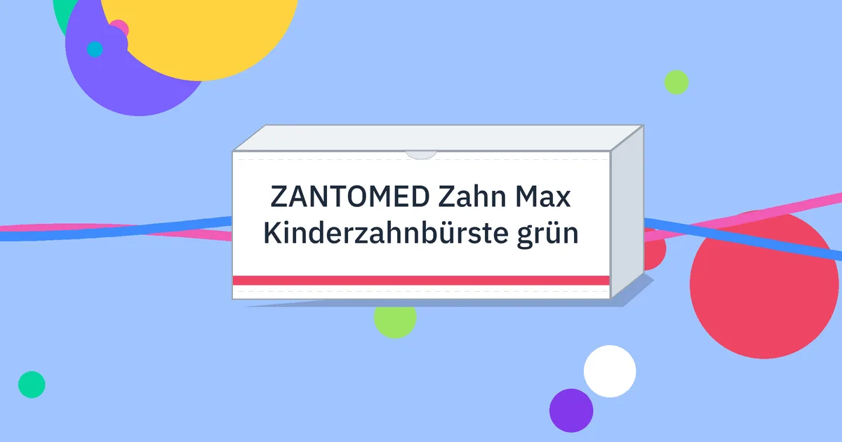 Symbolbild: Packung mit der Aufschrift ZANTOMED Zahn Max Kinderzahnbürste grün (PZN 03435201) – Verfügbarkeit und Bezug in Apotheken in Frankfurt am Main