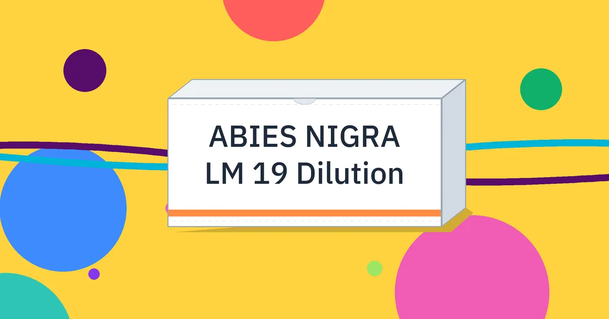 Symbolbild: Packung mit der Aufschrift ABIES NIGRA LM 19 Dilution (PZN 13260553) – Verfügbarkeit und Bezug in Apotheken in Frankfurt am Main