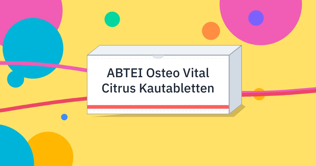 Symbolbild: Packung mit der Aufschrift ABTEI Osteo Vital Citrus Kautabletten (PZN 06800670) – Verfügbarkeit und Bezug in Apotheken in Frankfurt am Main