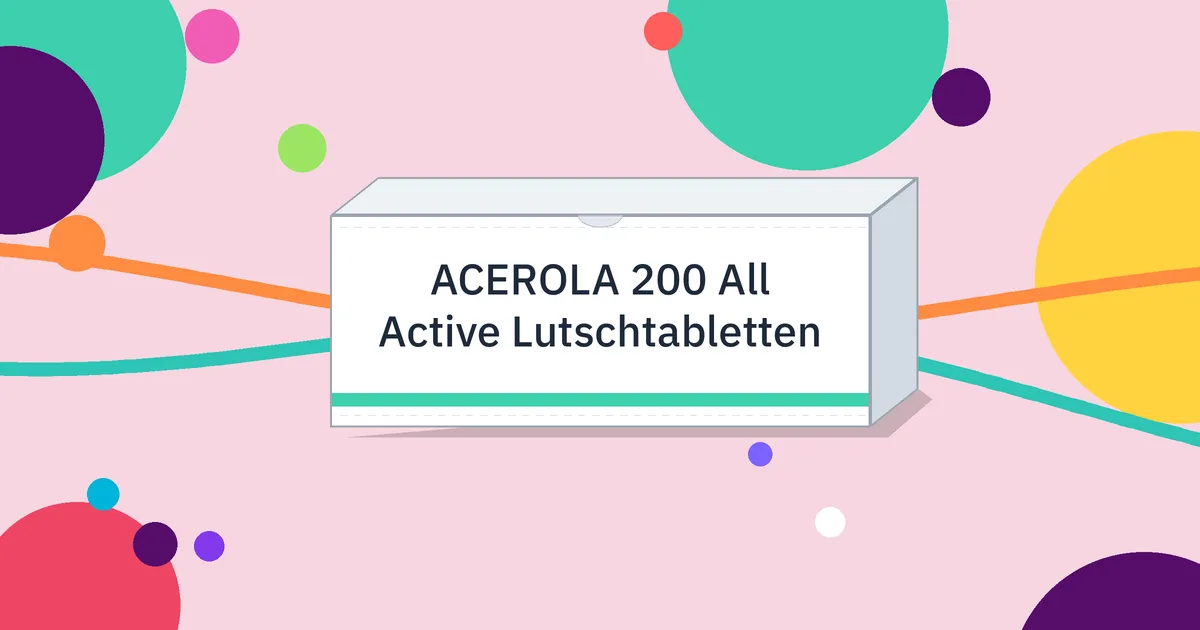 Symbolbild: Packung mit der Aufschrift ACEROLA 200 All Active Lutschtabletten (PZN 00243470) – Verfügbarkeit und Bezug in Apotheken in Frankfurt am Main