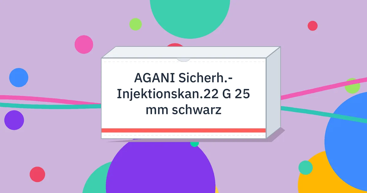 Symbolbild: Packung mit der Aufschrift AGANI Sicherh.-Injektionskan.22 G 25 mm schwarz (PZN 20130762) – Verfügbarkeit und Bezug in Apotheken in Frankfurt am Main