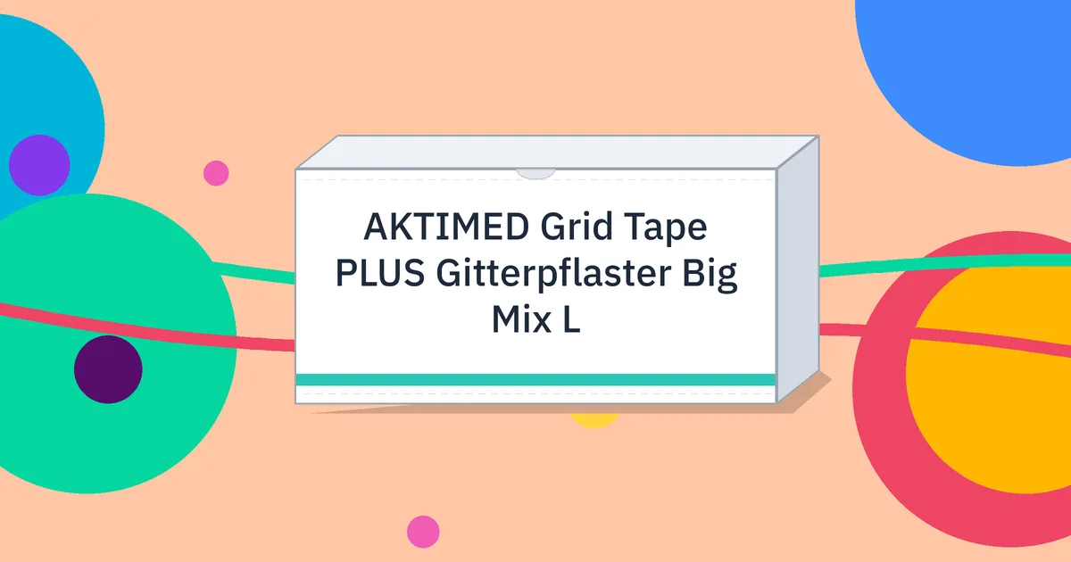 Symbolbild: Packung mit der Aufschrift AKTIMED Grid Tape PLUS Gitterpflaster Big Mix L (PZN 19080036) – Verfügbarkeit und Bezug in Apotheken in Frankfurt am Main