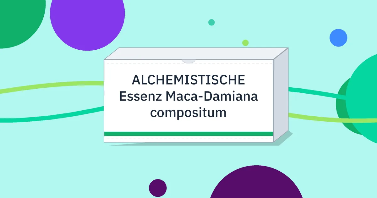 Symbolbild: Packung mit der Aufschrift ALCHEMISTISCHE Essenz Maca-Damiana compositum (PZN 10001414) – Verfügbarkeit und Bezug in Apotheken in Frankfurt am Main