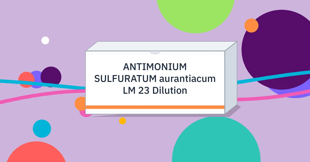 Symbolbild: Packung mit der Aufschrift ANTIMONIUM SULFURATUM aurantiacum LM 23 Dilution (PZN 13375641) – Verfügbarkeit und Bezug in Apotheken in Frankfurt am Main