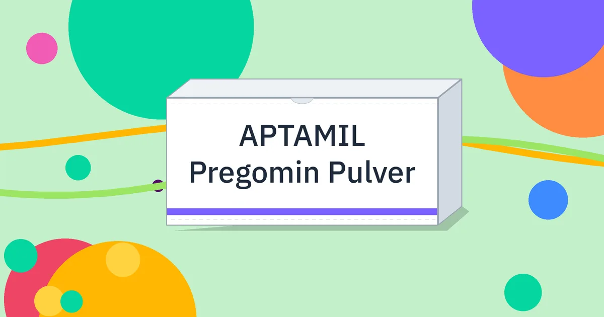 Symbolbild: Packung mit der Aufschrift APTAMIL Pregomin Pulver (PZN 14154439) – Verfügbarkeit und Bezug in Apotheken in Frankfurt am Main