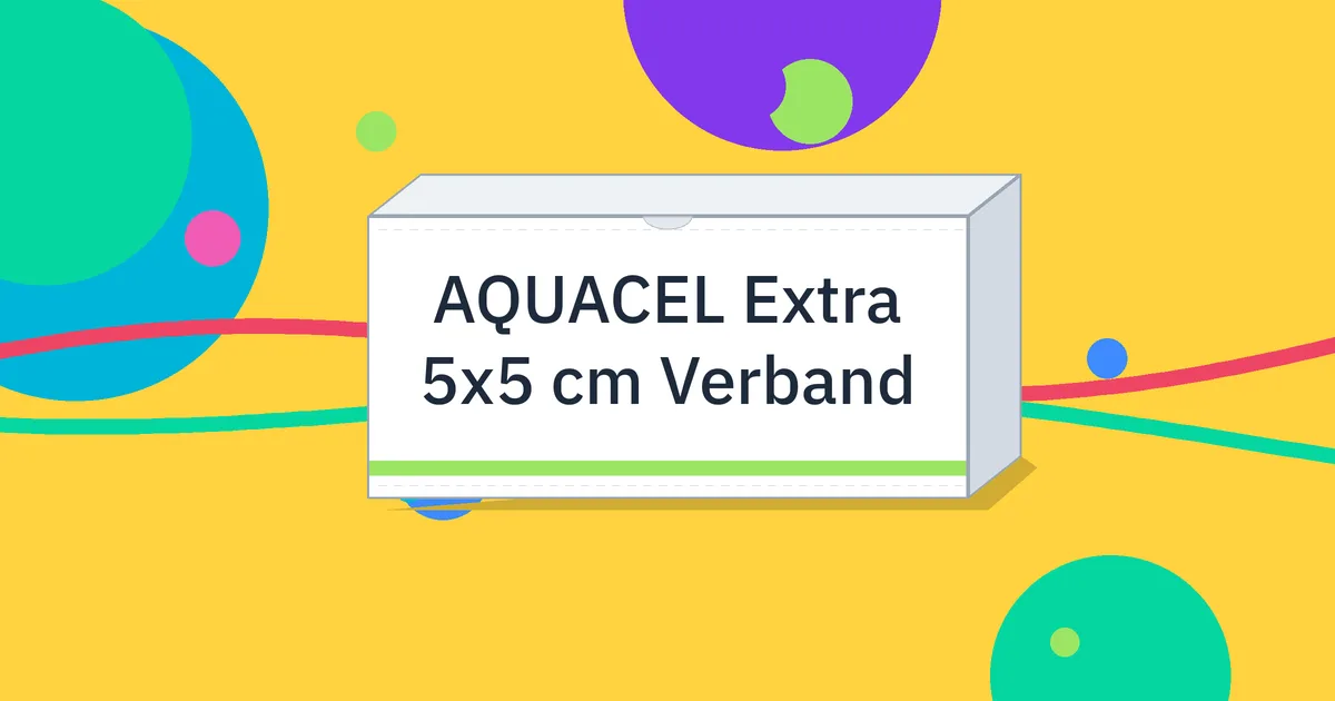 Symbolbild: Packung mit der Aufschrift AQUACEL Extra 5x5 cm Verband (PZN 20893603) – Verfügbarkeit und Bezug in Apotheken in Frankfurt am Main