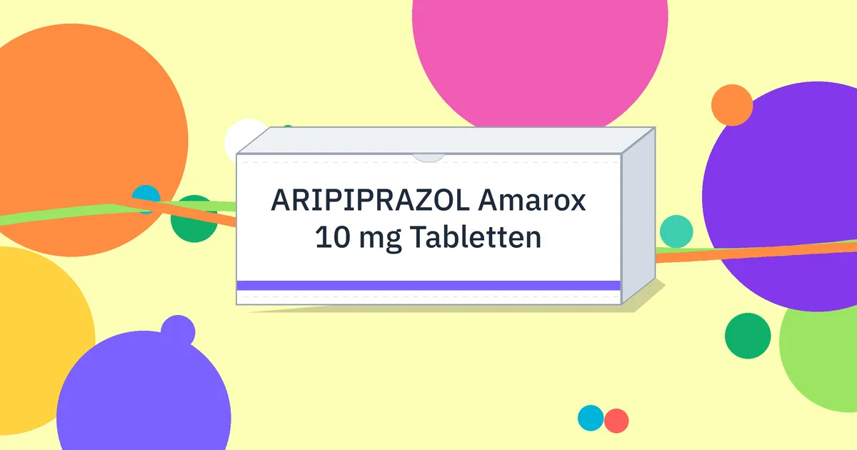 Symbolbild: Packung mit der Aufschrift ARIPIPRAZOL Amarox 10 mg Tabletten (PZN 18738367) – Verfügbarkeit und Bezug in Apotheken in Frankfurt am Main