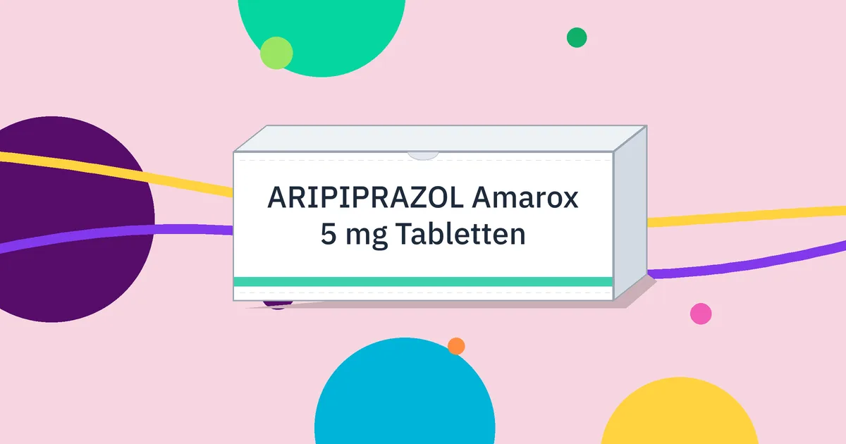 Symbolbild: Packung mit der Aufschrift ARIPIPRAZOL Amarox 5 mg Tabletten (PZN 18738344) – Verfügbarkeit und Bezug in Apotheken in Frankfurt am Main