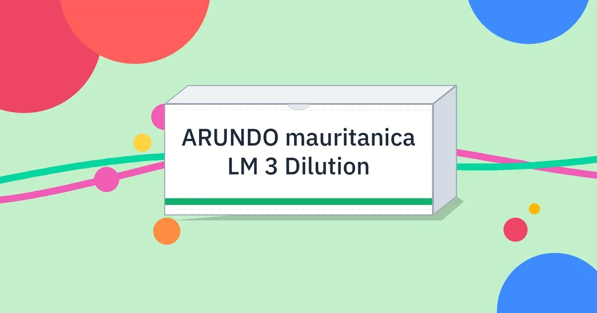 Symbolbild: Packung mit der Aufschrift ARUNDO mauritanica LM 3 Dilution (PZN 12781014) – Verfügbarkeit und Bezug in Apotheken in Frankfurt am Main