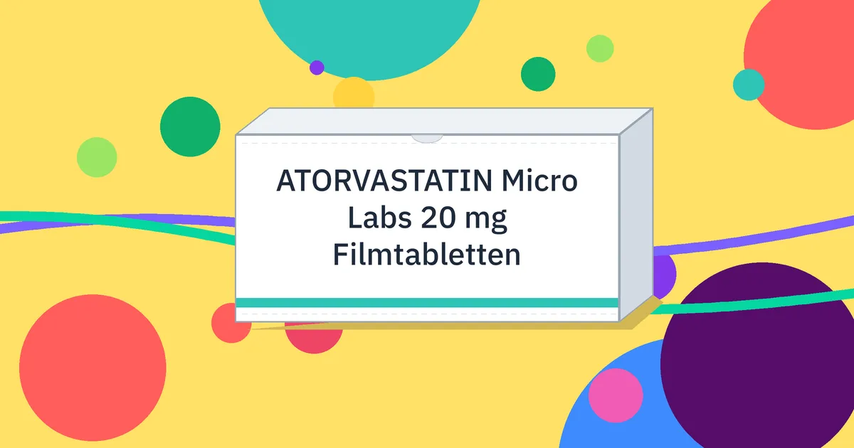 Symbolbild: Packung mit der Aufschrift ATORVASTATIN Micro Labs 20 mg Filmtabletten (PZN 16576268) – Verfügbarkeit und Bezug in Apotheken in Frankfurt am Main