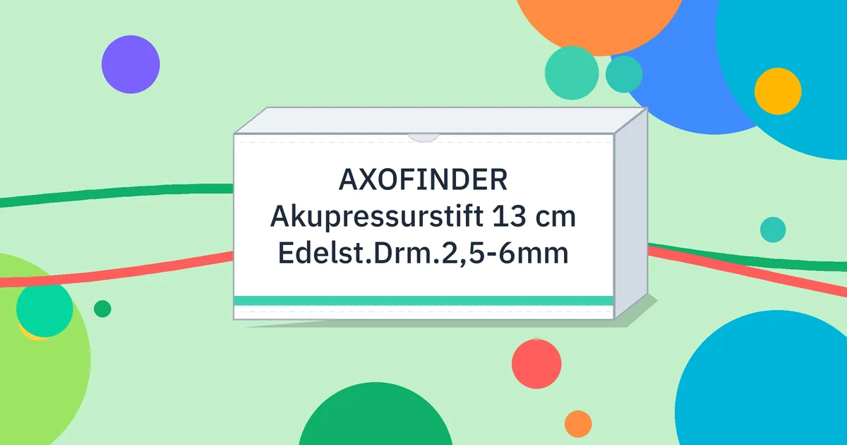 Symbolbild: Packung mit der Aufschrift AXOFINDER Akupressurstift 13 cm Edelst.Drm.2,5-6mm (PZN 19996404) – Verfügbarkeit und Bezug in Apotheken in Frankfurt am Main