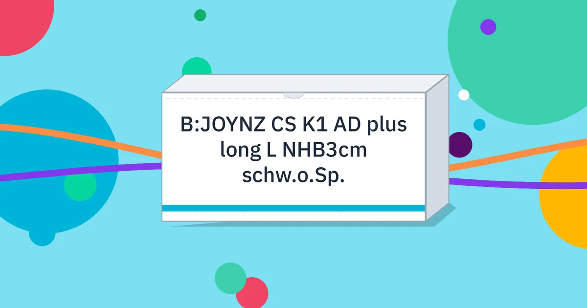 Symbolbild: Packung mit der Aufschrift B:JOYNZ CS K1 AD plus long L NHB3cm schw.o.Sp. (PZN 20526425) – Verfügbarkeit und Bezug in Apotheken in Frankfurt am Main