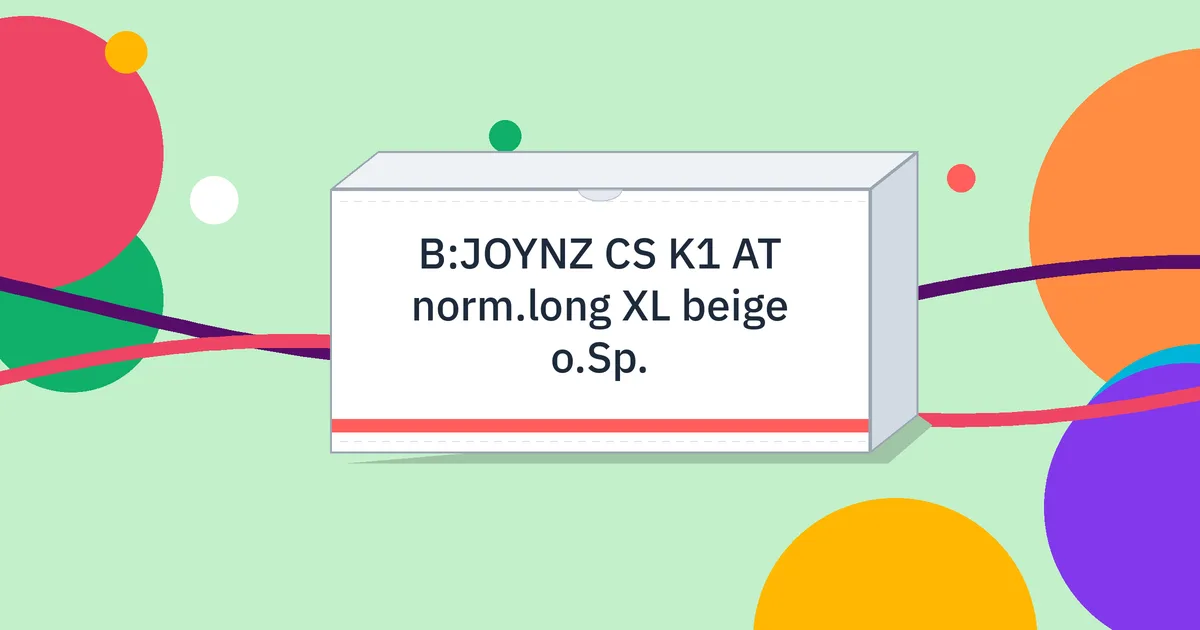 Symbolbild: Packung mit der Aufschrift B:JOYNZ CS K1 AT norm.long XL beige o.Sp. (PZN 20537570) – Verfügbarkeit und Bezug in Apotheken in Frankfurt am Main