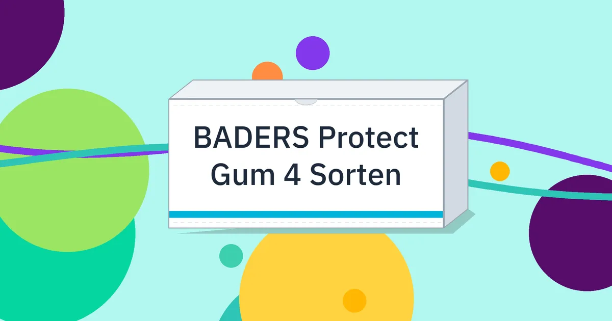Symbolbild: Packung mit der Aufschrift BADERS Protect Gum 4 Sorten (PZN 17888952) – Verfügbarkeit und Bezug in Apotheken in Frankfurt am Main