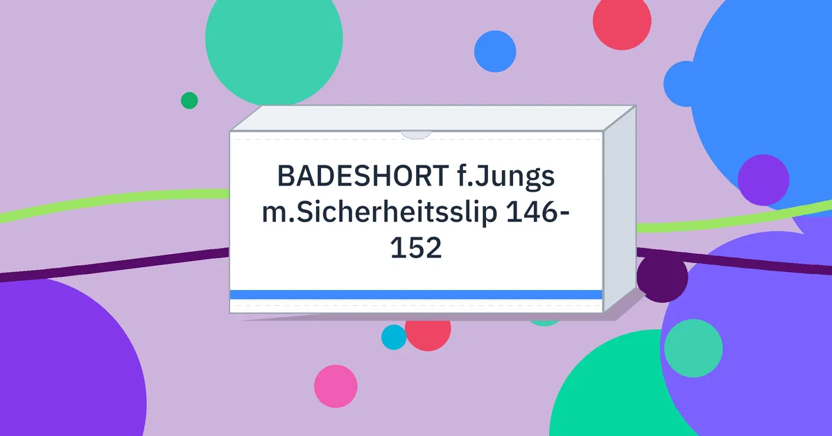 Symbolbild: Packung mit der Aufschrift BADESHORT f.Jungs m.Sicherheitsslip 146-152 (PZN 15612996) – Verfügbarkeit und Bezug in Apotheken in Frankfurt am Main