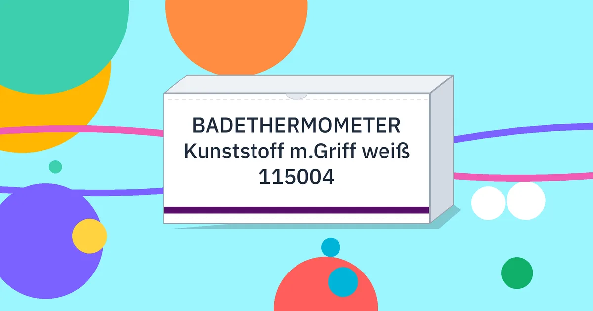 Symbolbild: Packung mit der Aufschrift BADETHERMOMETER Kunststoff m.Griff weiß 115004 (PZN 01739411) – Verfügbarkeit und Bezug in Apotheken in Frankfurt am Main