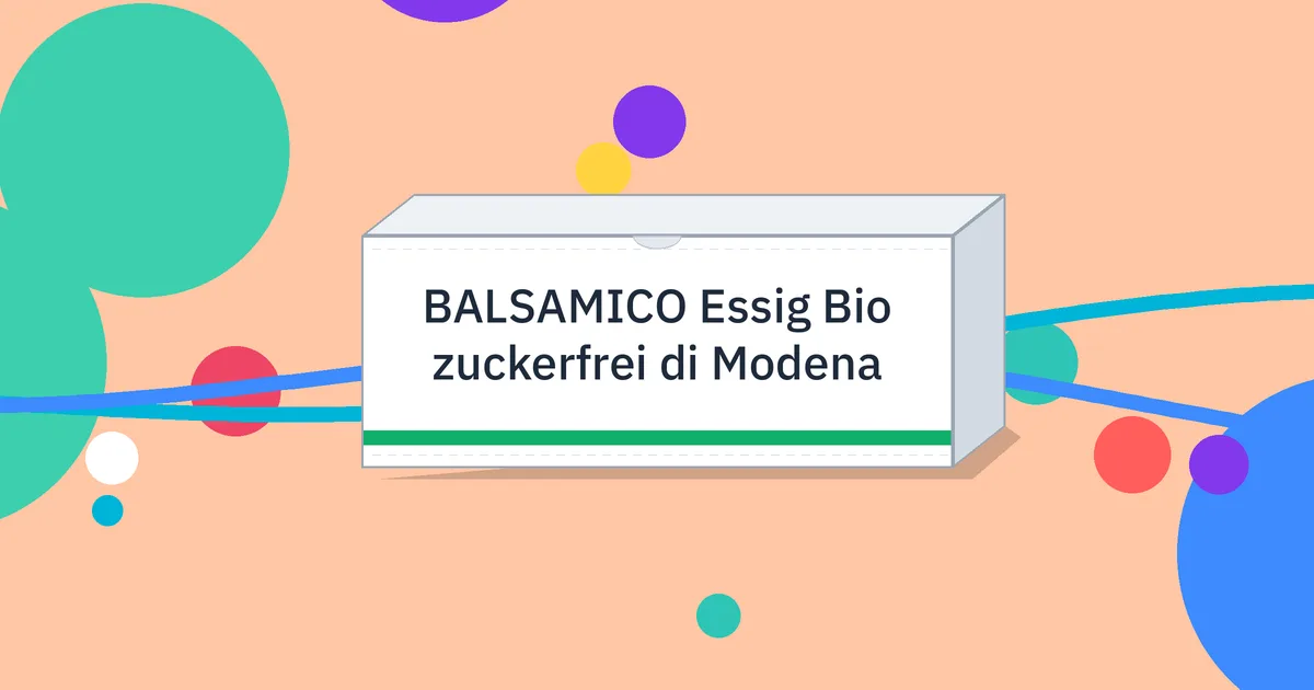 Symbolbild: Packung mit der Aufschrift BALSAMICO Essig Bio zuckerfrei di Modena (PZN 07380164) – Verfügbarkeit und Bezug in Apotheken in Frankfurt am Main