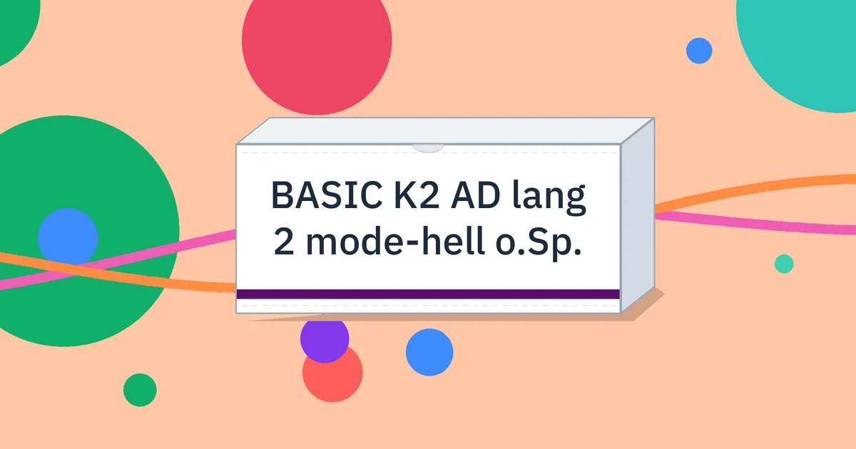 Symbolbild: Packung mit der Aufschrift BASIC K2 AD lang 2 mode-hell o.Sp. (PZN 20263954) – Verfügbarkeit und Bezug in Apotheken in Frankfurt am Main
