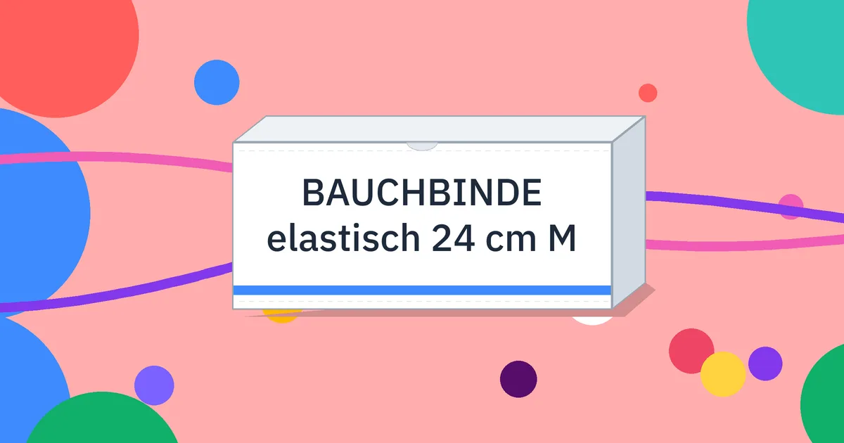 Symbolbild: Packung mit der Aufschrift BAUCHBINDE elastisch 24 cm M (PZN 19070782) – Verfügbarkeit und Bezug in Apotheken in Frankfurt am Main