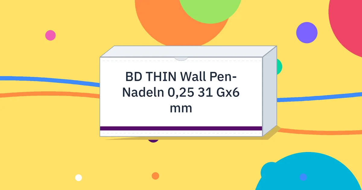 Symbolbild: Packung mit der Aufschrift BD THIN Wall Pen-Nadeln 0,25 31 Gx6 mm (PZN 19854905) – Verfügbarkeit und Bezug in Apotheken in Frankfurt am Main